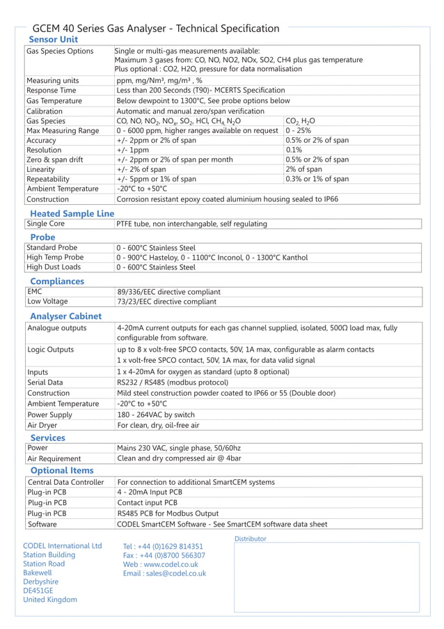 GCEM 40 series extractive gas analyser codel datasheet | PDF