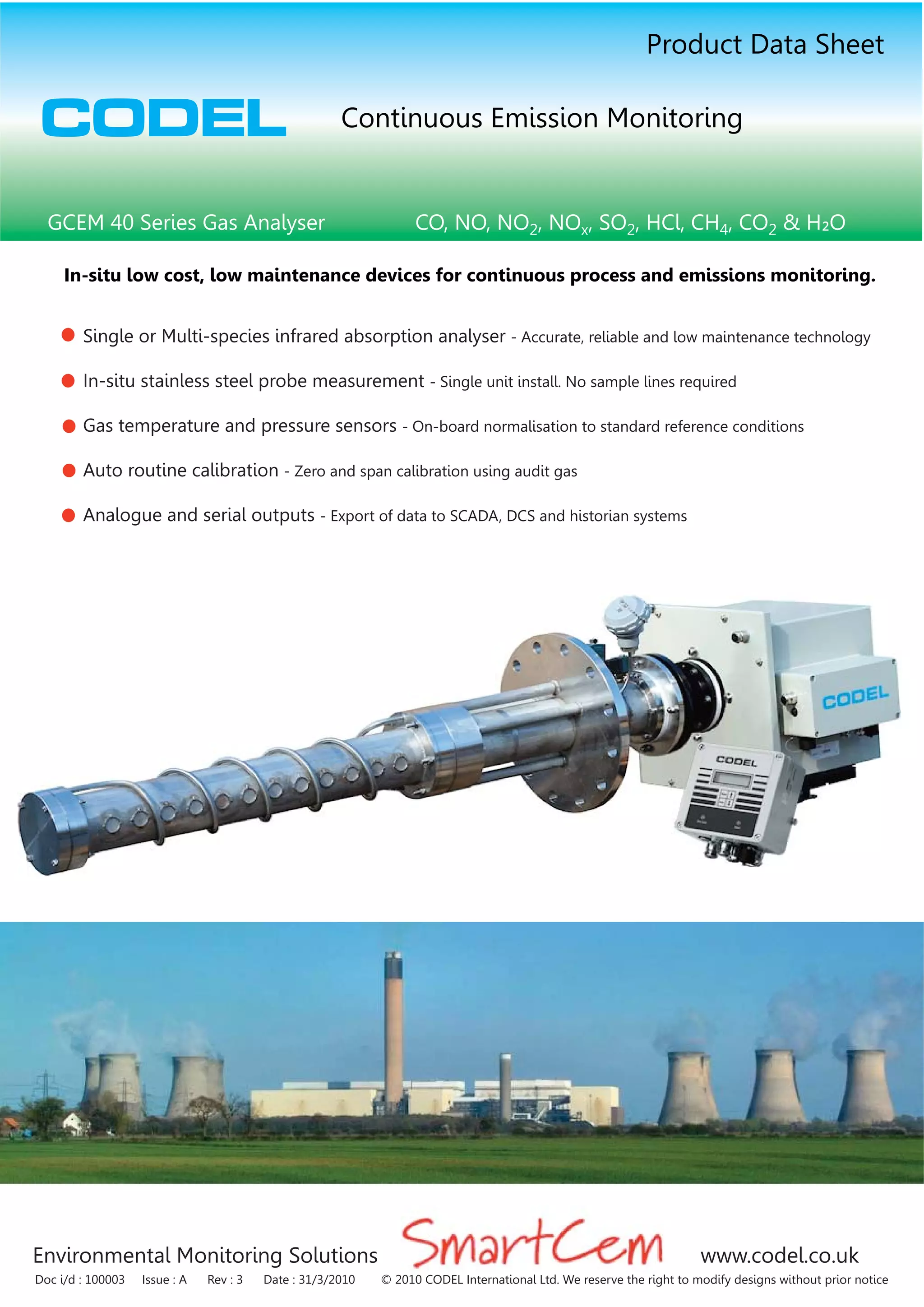 GCEM 40 series gas analyser insitu-codel datasheet | PDF