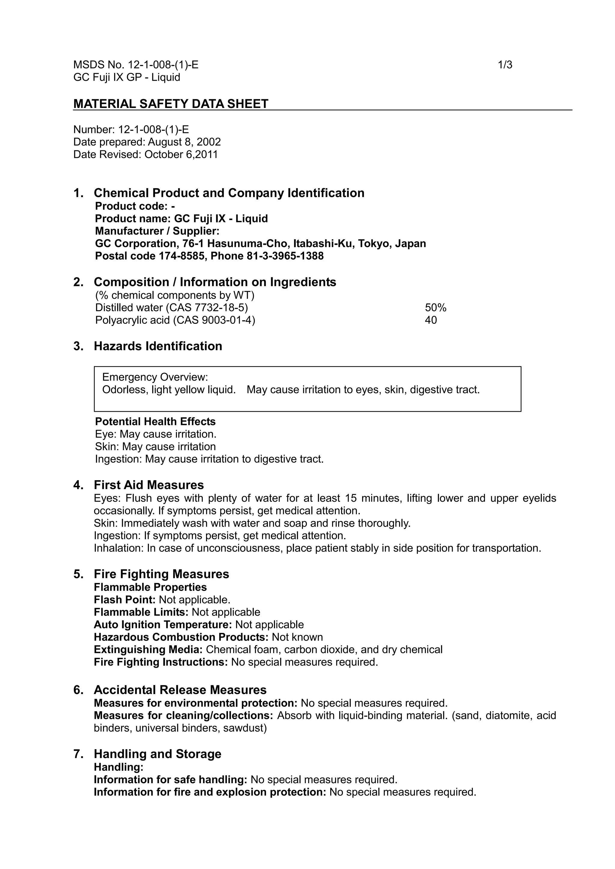 Gc gold label_9_Extra_high_strength_posterior_liquid_msds - Gc India ...