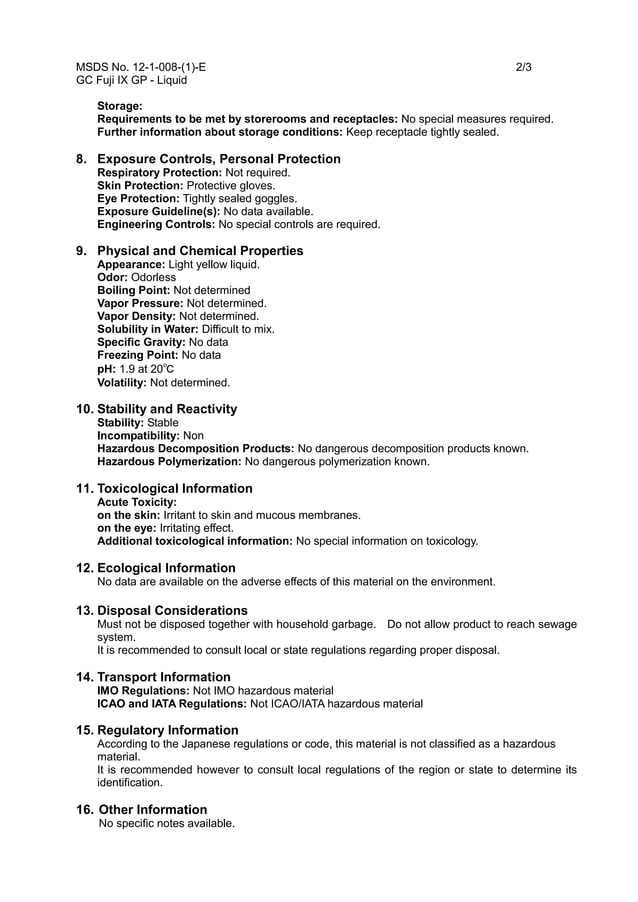 Gc gold label_9_Extra_high_strength_posterior_liquid_msds - Gc India ...