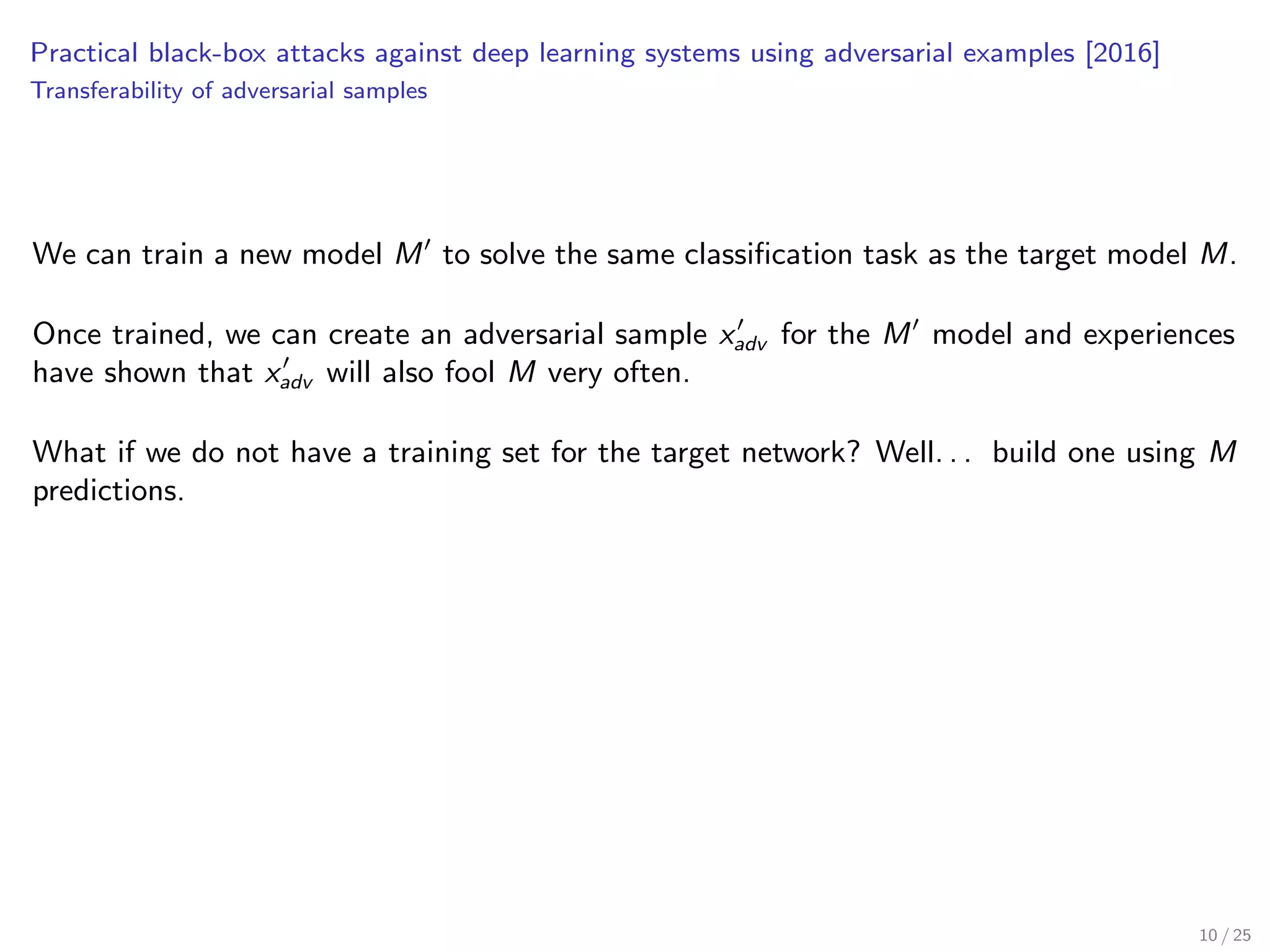 Adversarial examples in deep learning (Gregory Chatel) | PDF