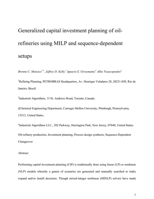 Generalized capital investment planning of oil-refineries using MILP ...
