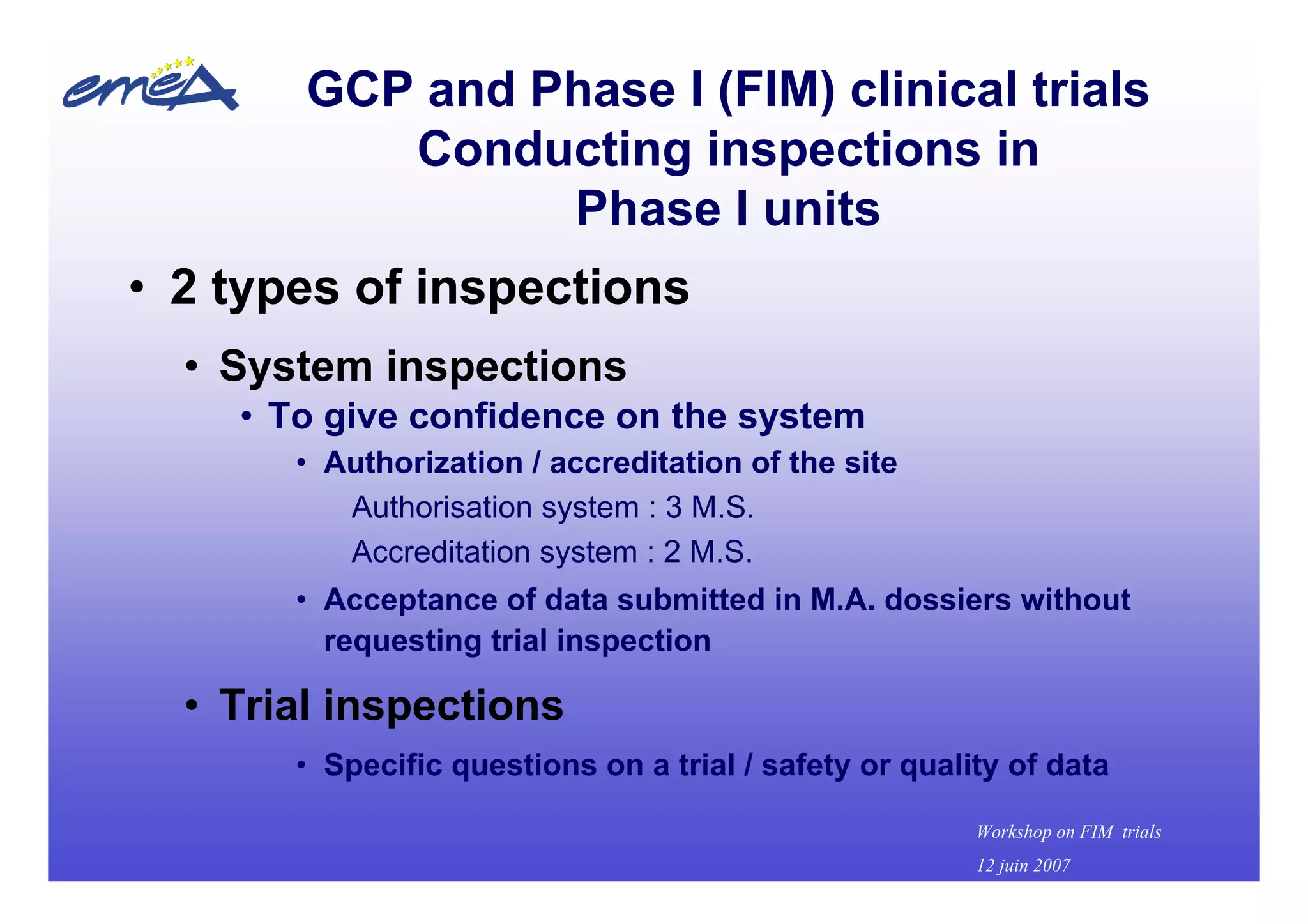 Gcp inspections and phase i clinical trials | PDF