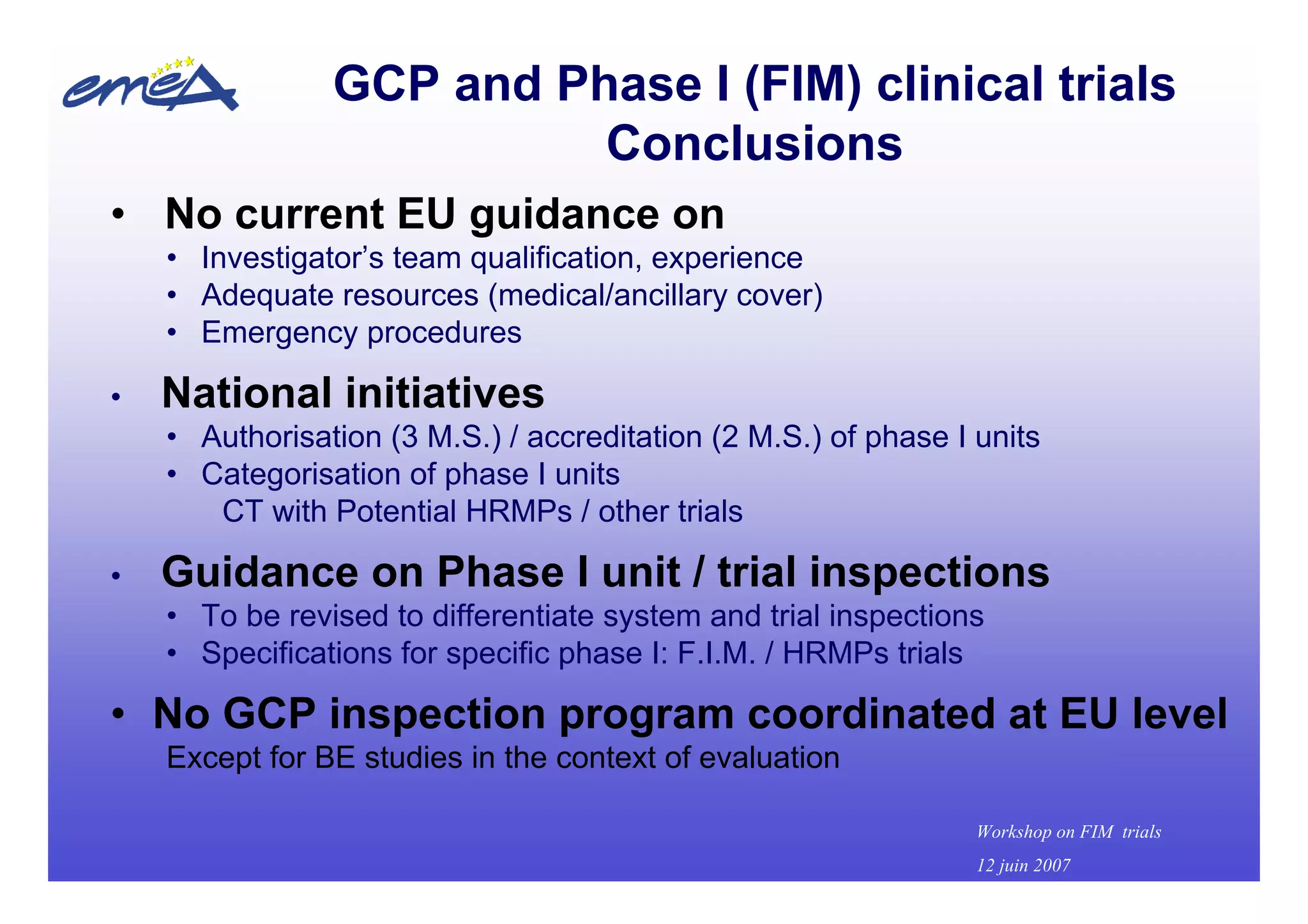 Gcp inspections and phase i clinical trials | PDF