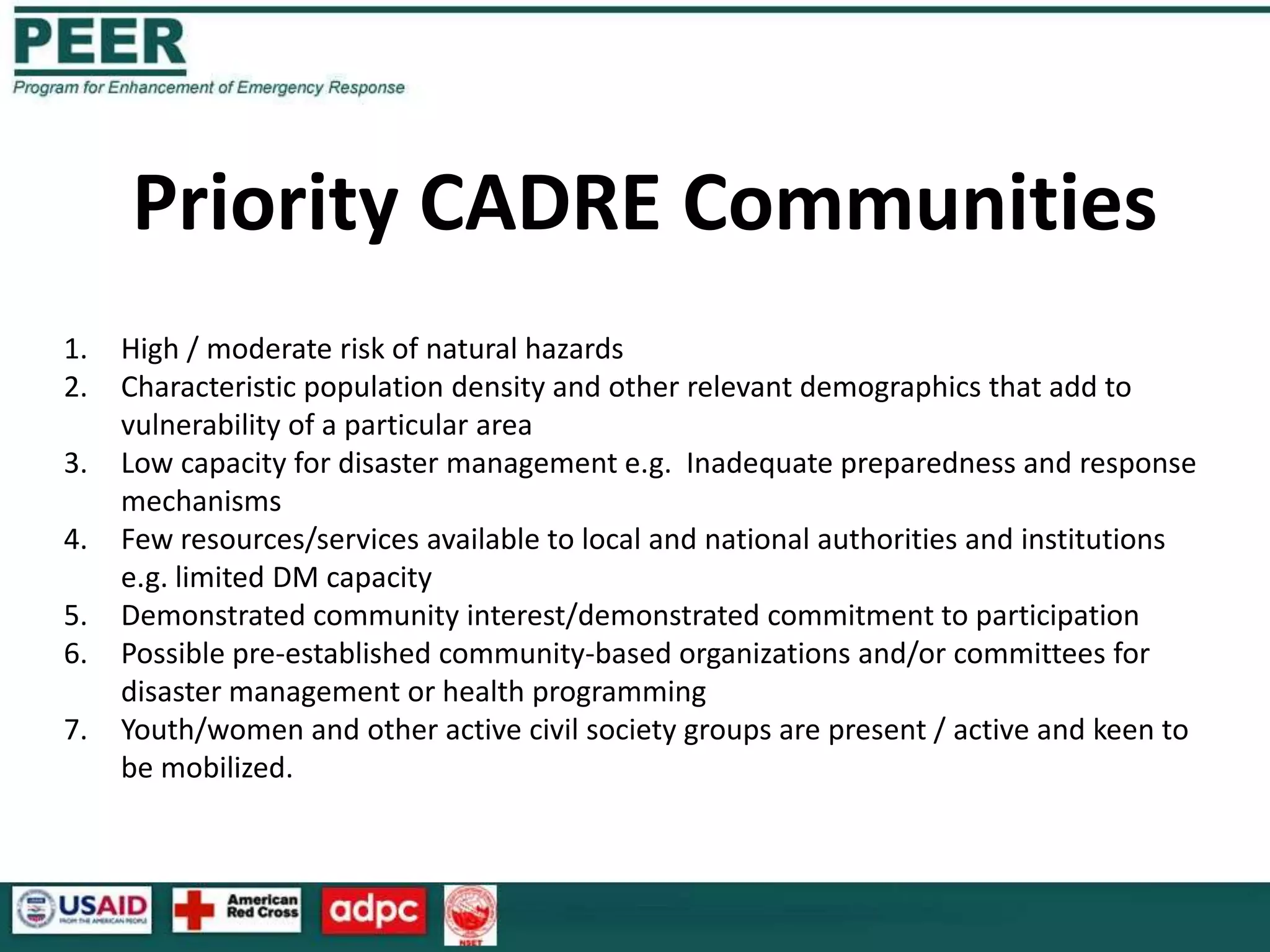 PEER Community Action for Disaster Response (CADRE) | PPTX