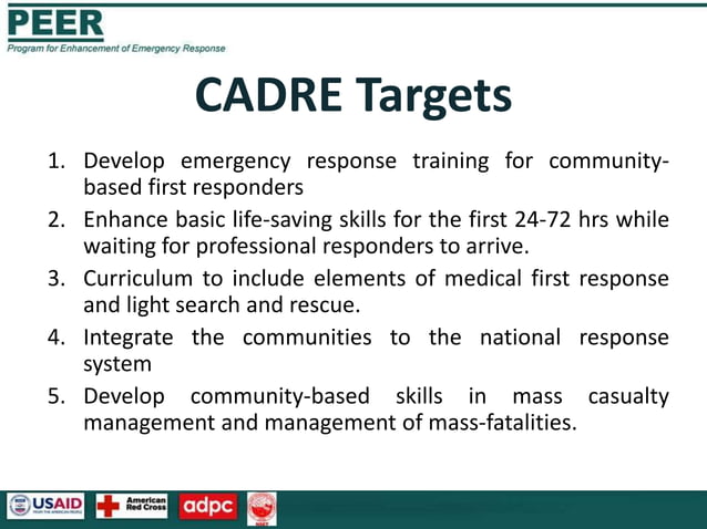 PEER Community Action for Disaster Response (CADRE) | PPTX | First Aid ...
