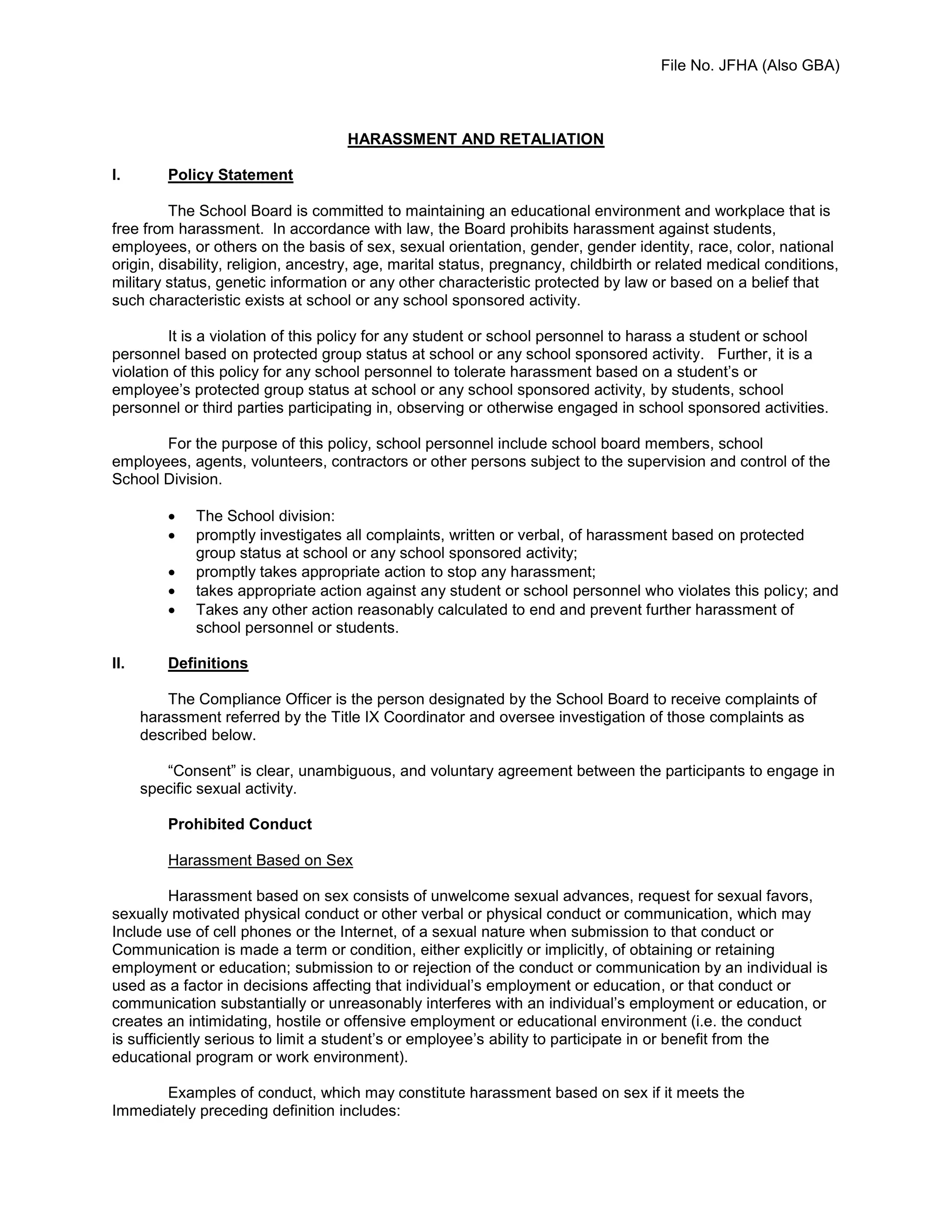 Gcps policy jfha harassment an retaliation | PDF