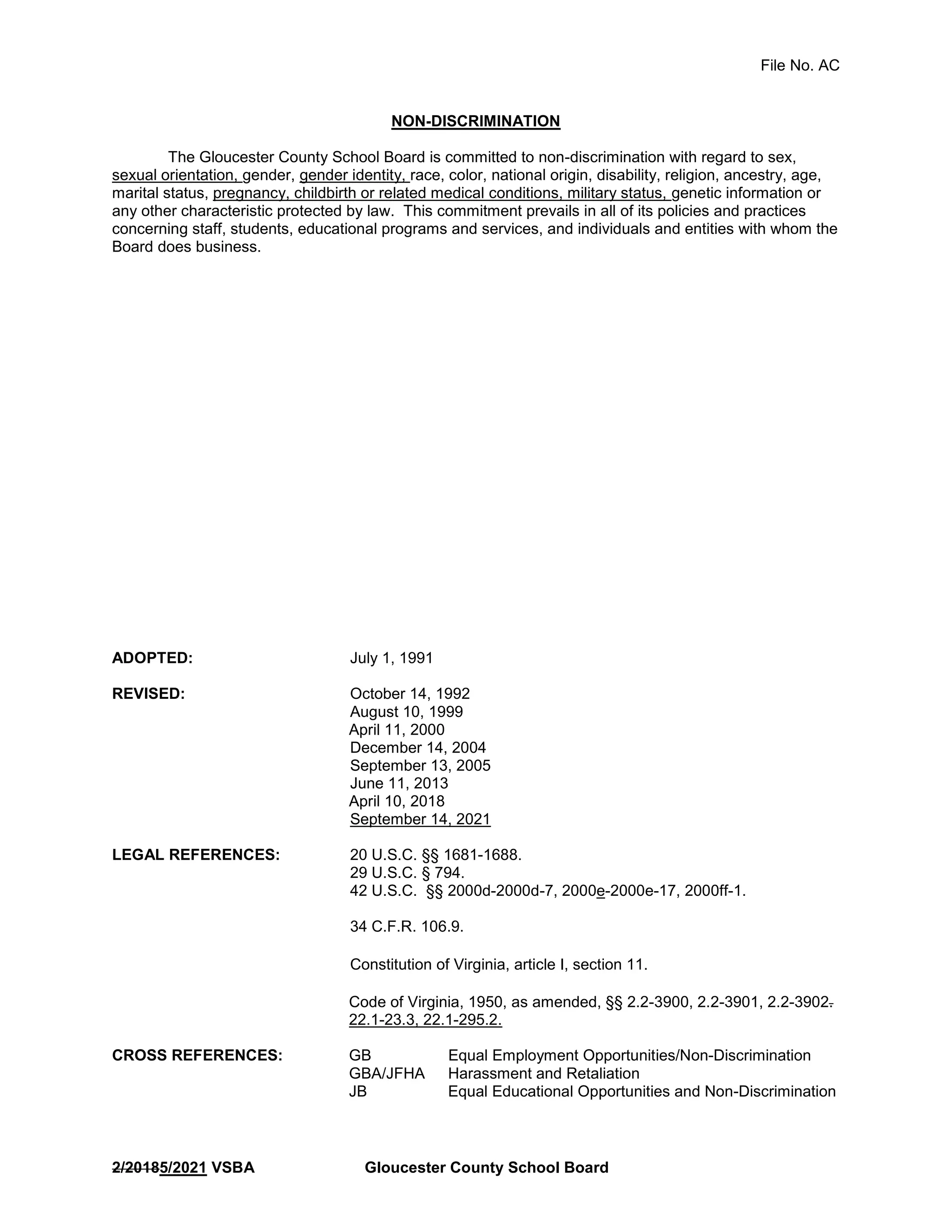 GCPS Policy AC non discrimination | PDF