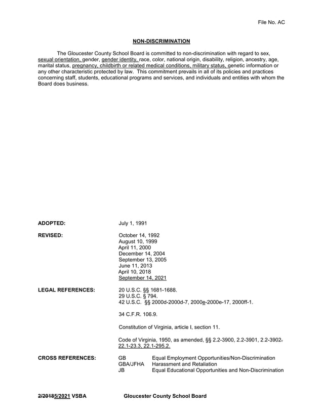 GCPS Policy AC non discrimination | PDF