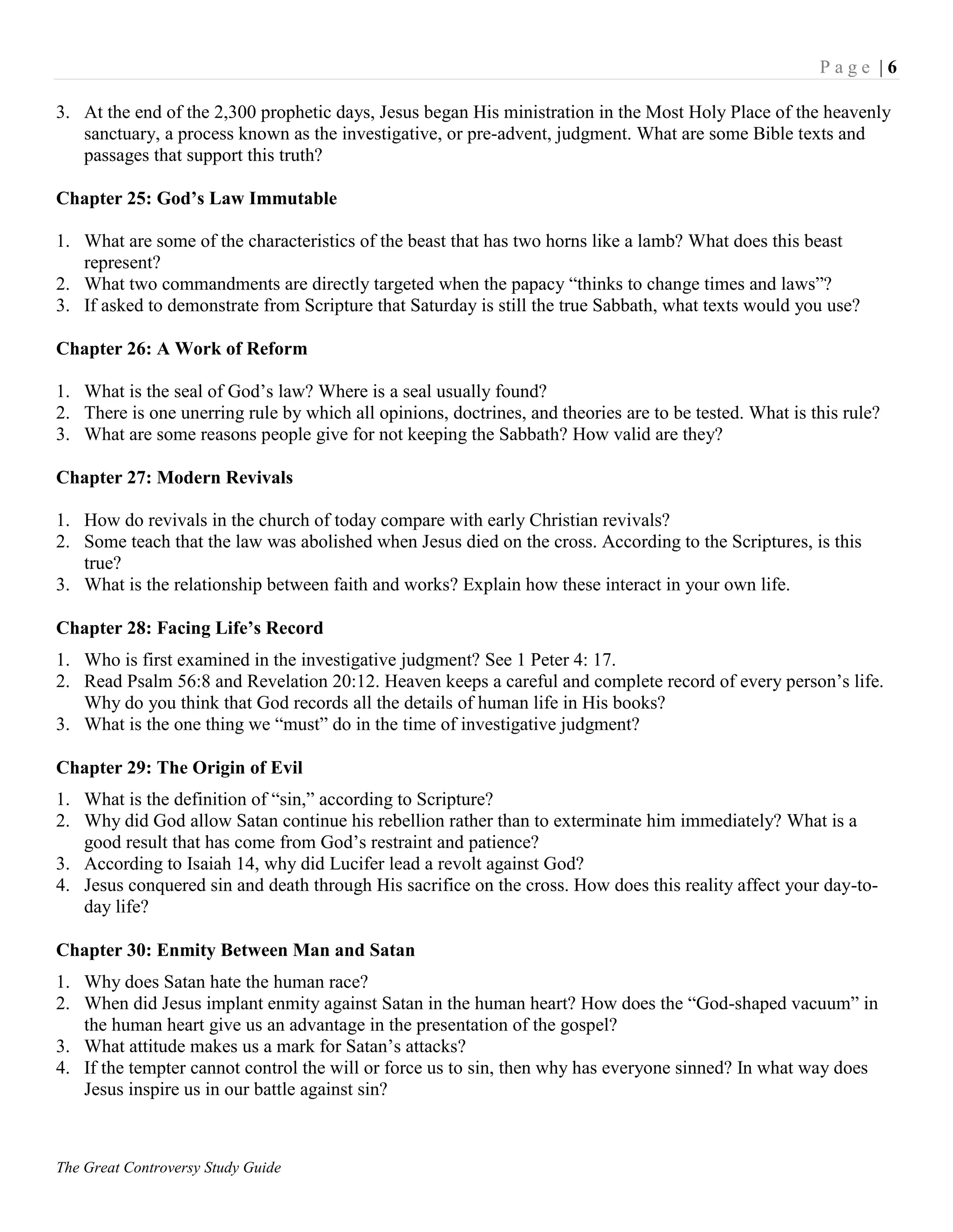 The Great Controversy Study Guides Questions | PDF