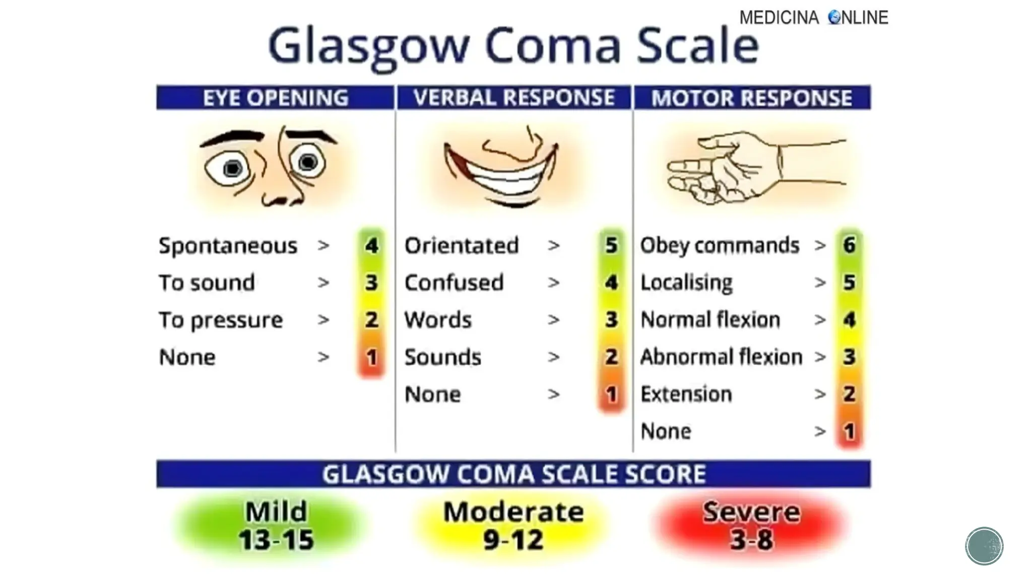 Glasgow Coma Scale(GCS):to describe the general level of consciousness ...