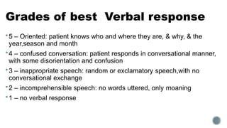 Glasgow Coma Scale(GCS):to describe the general level of consciousness ...