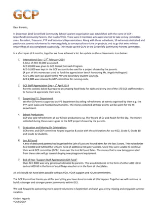 GCS - Greenfield Community Parents Letter | PDF