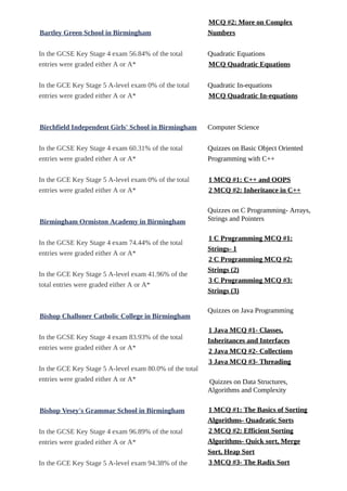 Gcse bir - school wise info - GCSE/GCE Examinations | PDF | Secondary Education | Education