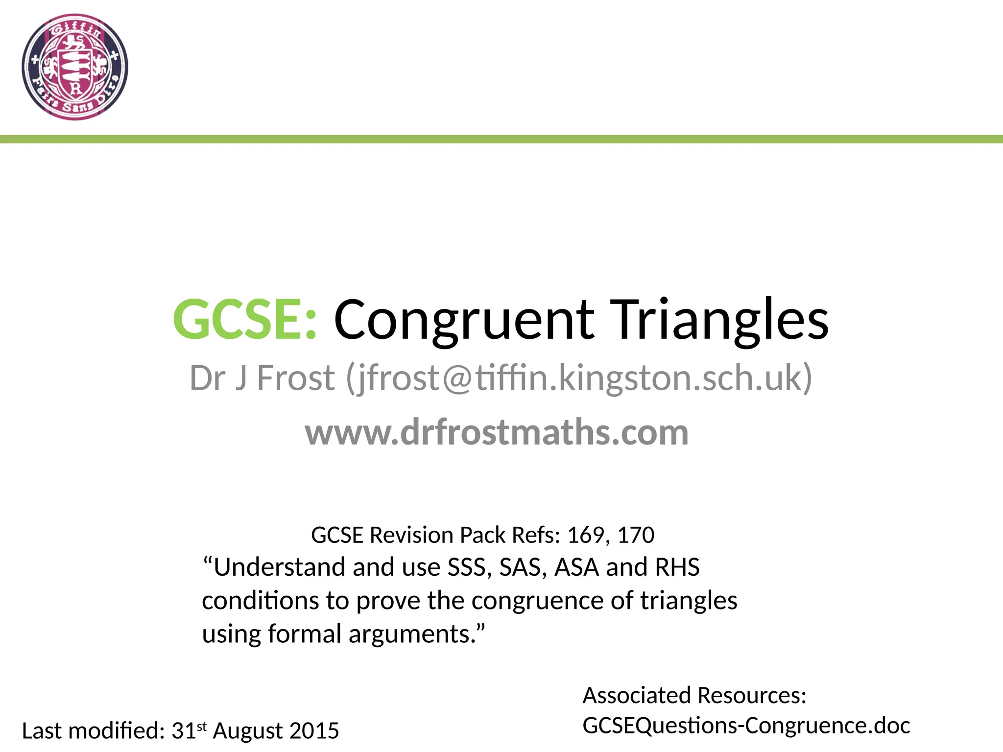 GCSE and IGCSE Congruent Triangles powerpoint | PPTX