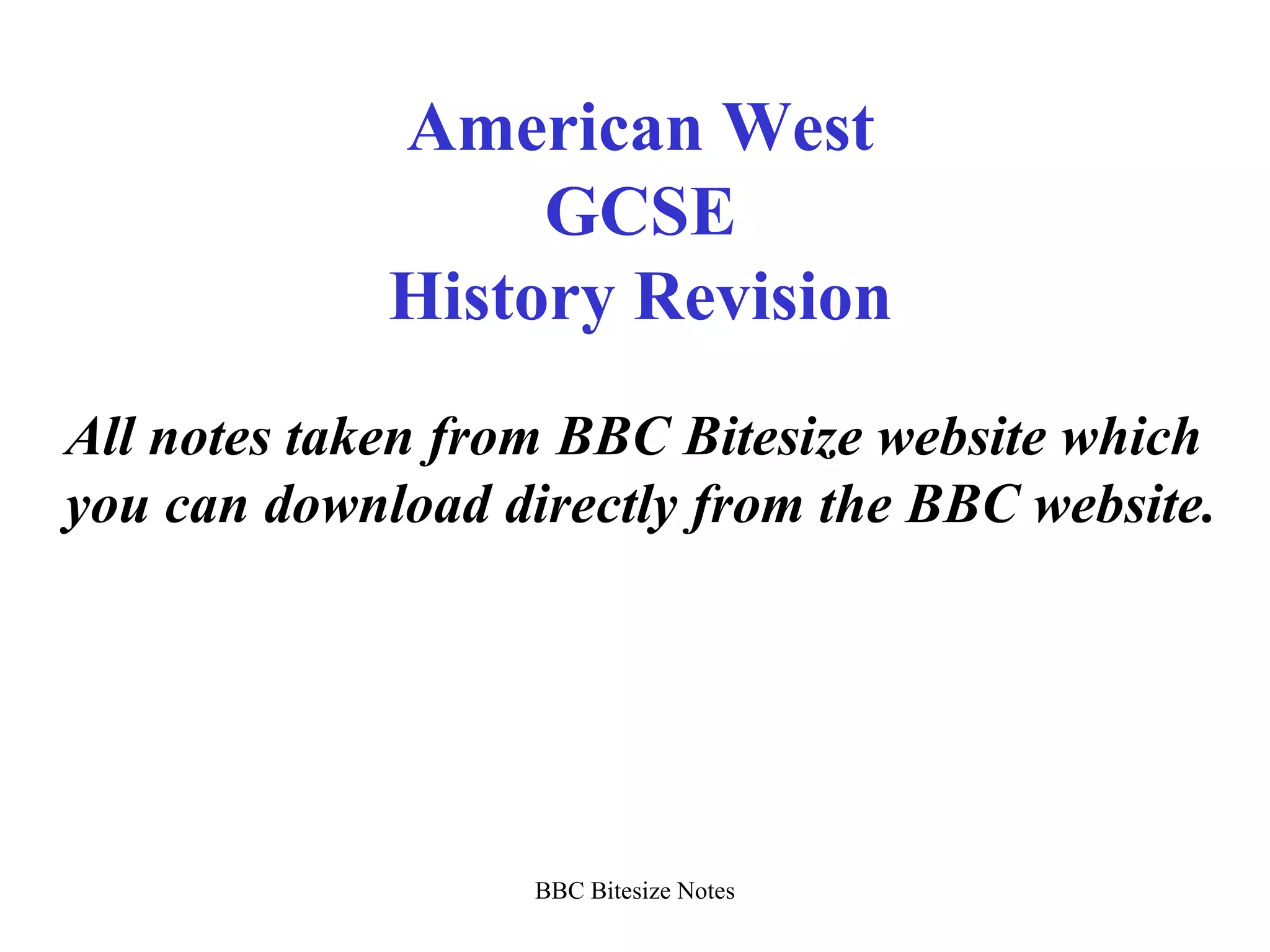 GCSE HISTORY American West Revision | PPT