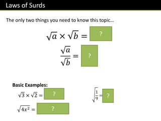 GCSE-Surds.pptx for IGCSE grade 9 and 10 | PPTX