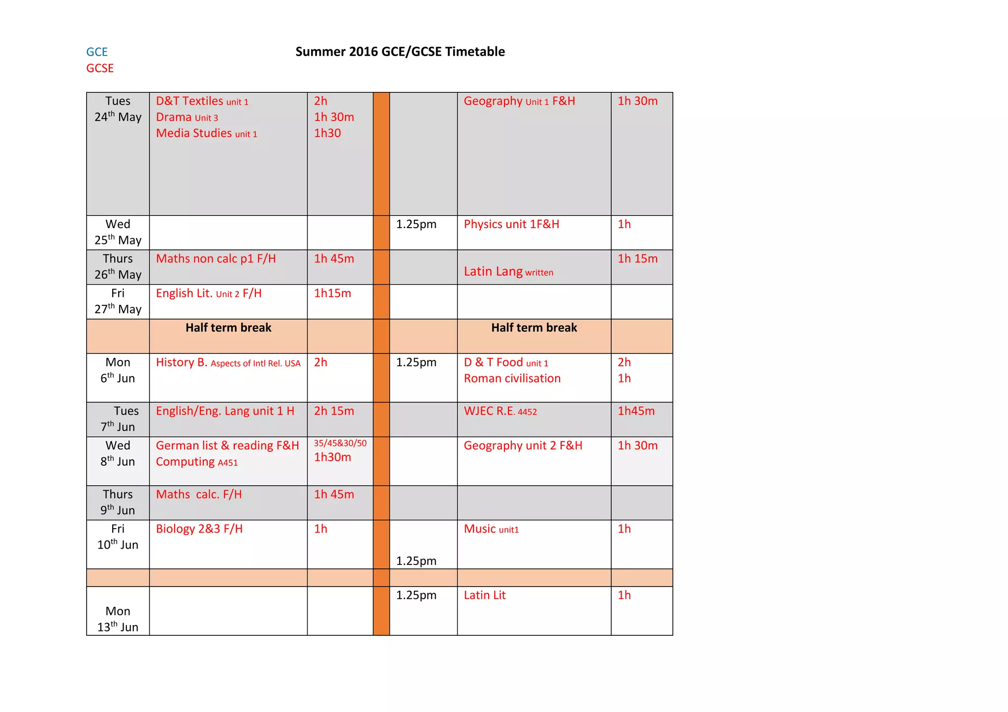 GCSE Summer exam timetable | PDF
