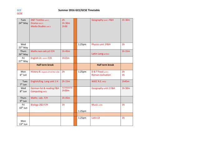 GCSE Summer exam timetable | PDF