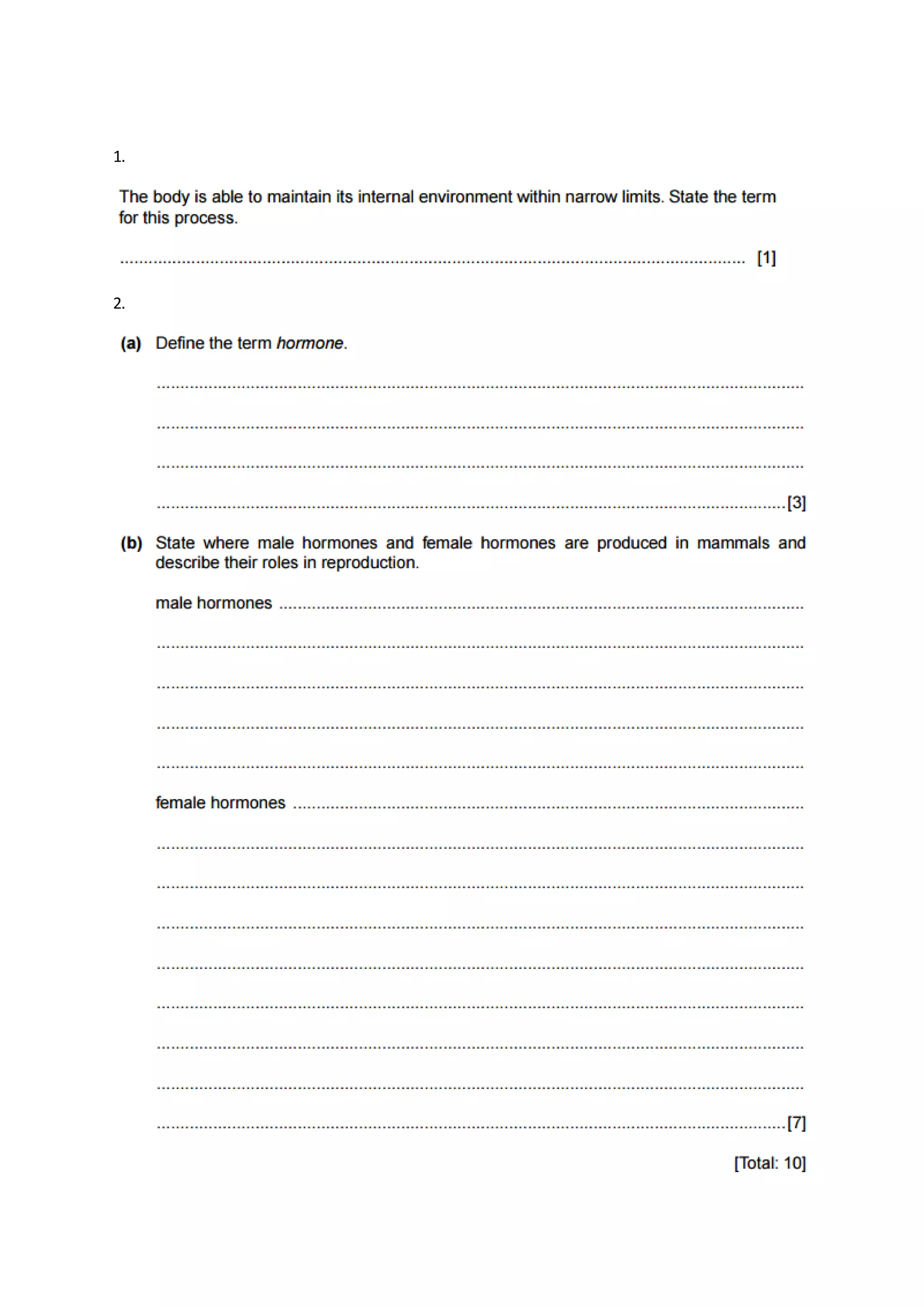 Gcse exam about endocrine system | DOCX