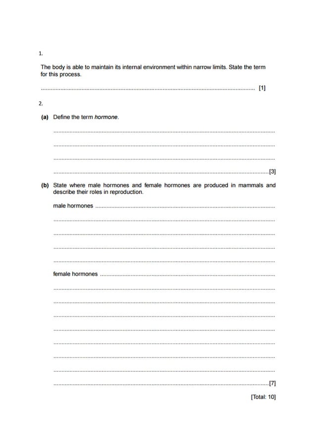 Gcse exam about endocrine system | DOCX