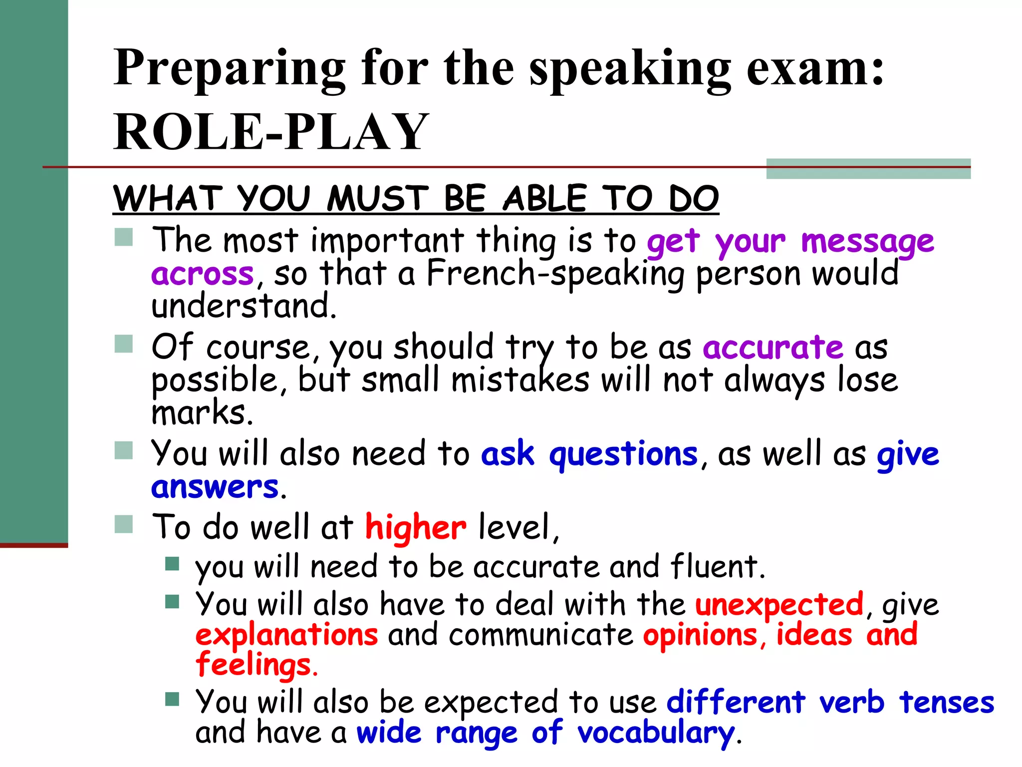 Gcse French Revision Speaking | PPT