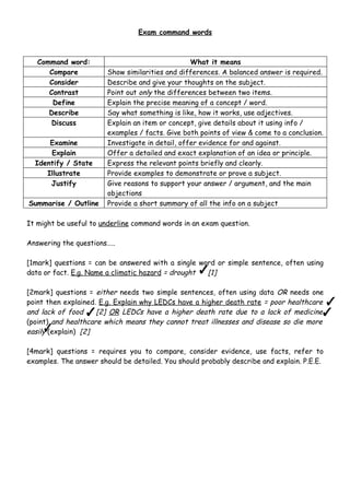 GCSE geography revision checklist | DOC