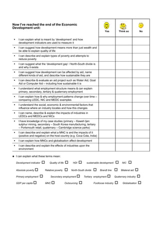GCSE geography revision checklist | DOC