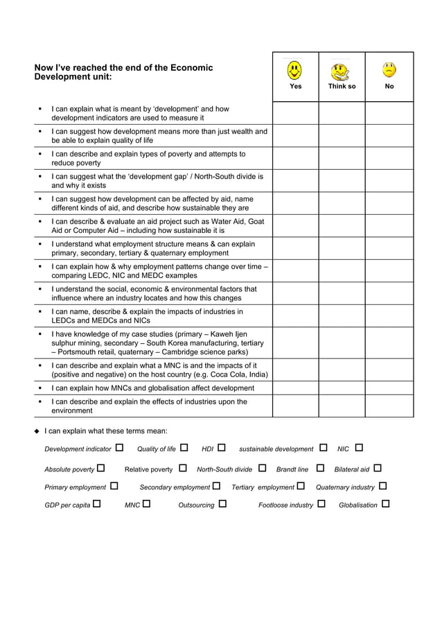 GCSE geography revision checklist | DOC