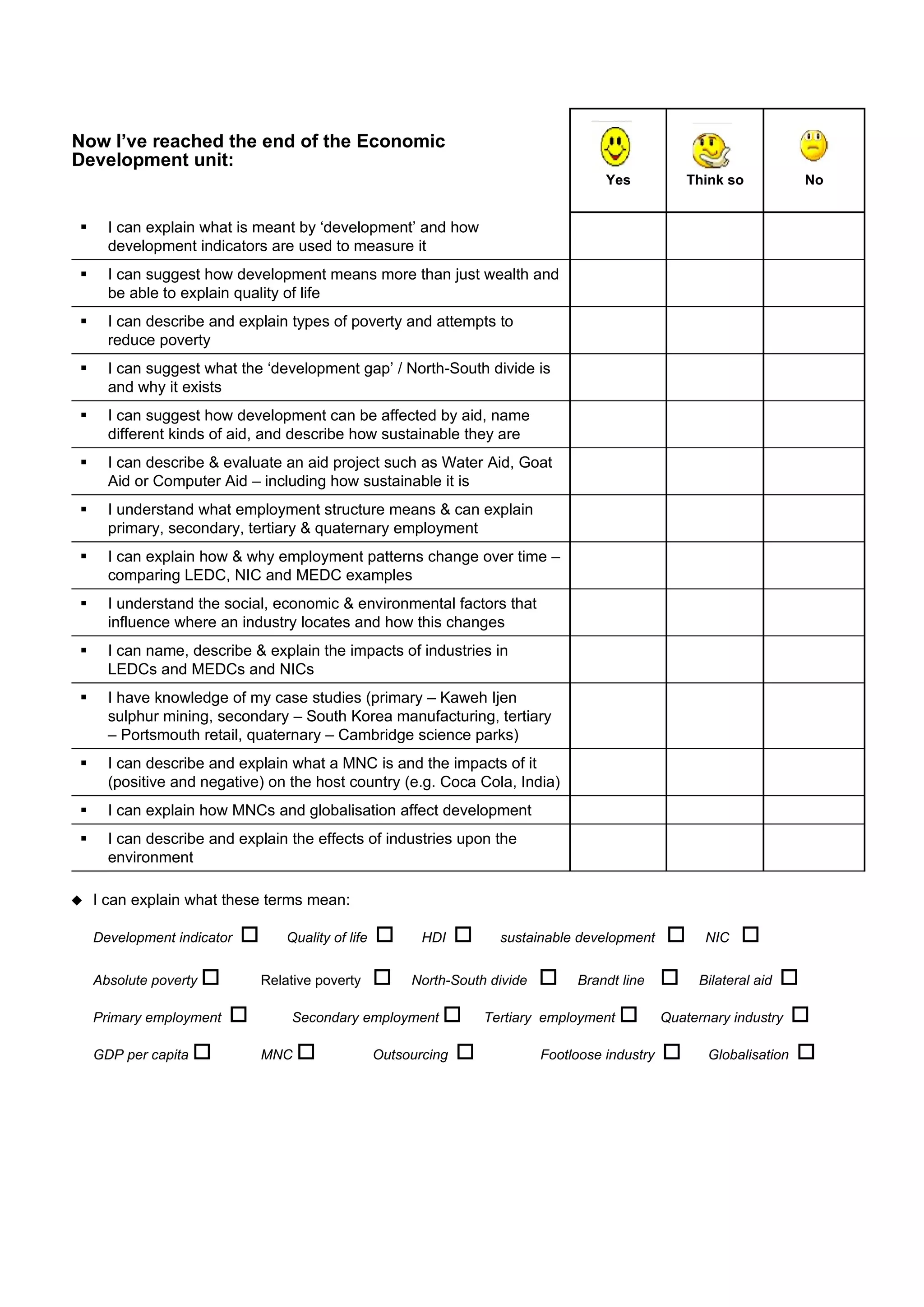 Gcse geography revision checklist | DOC