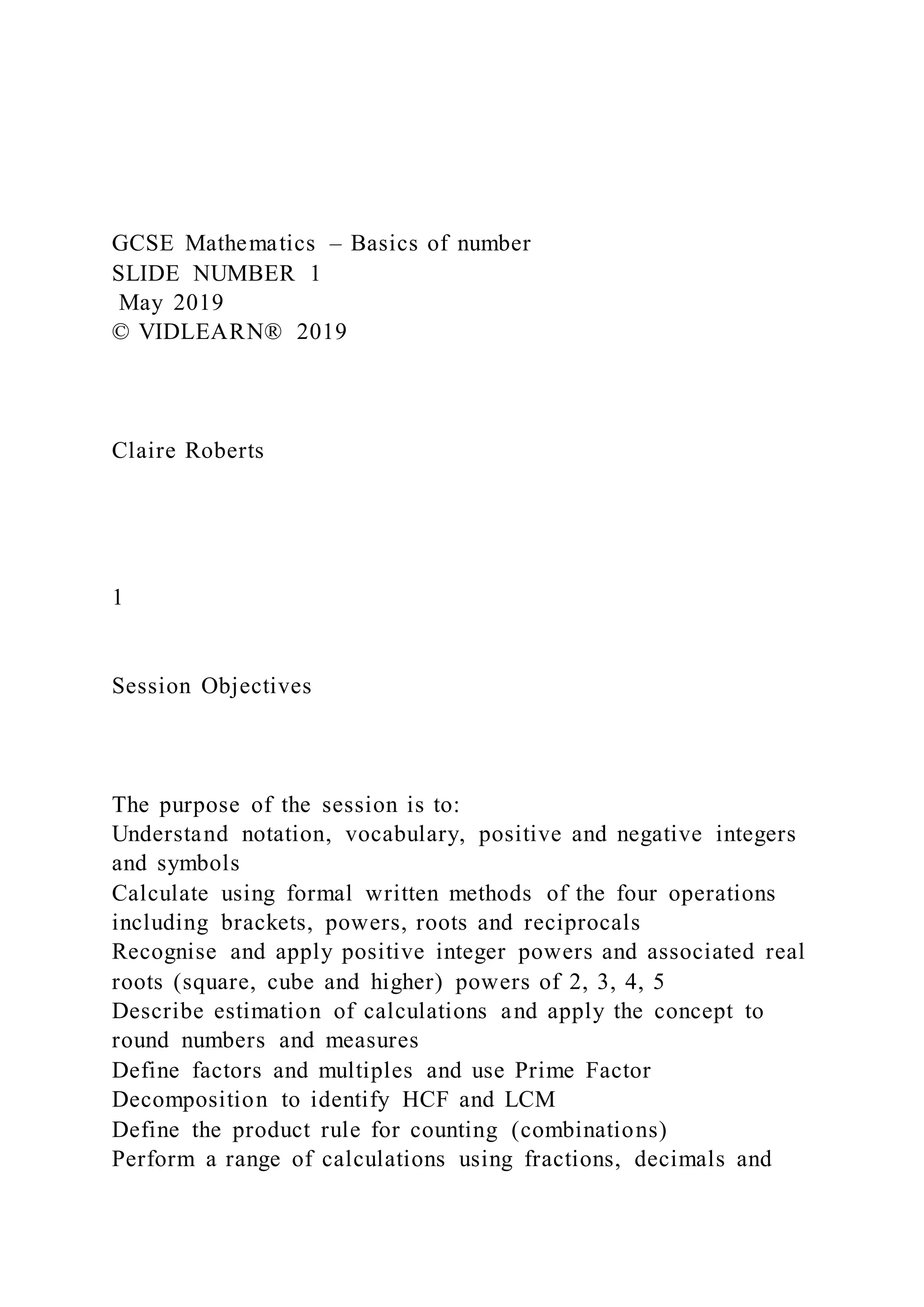 GCSE Mathematics – Basics of numberSLIDE NUMBER 1 May 2019 | PDF