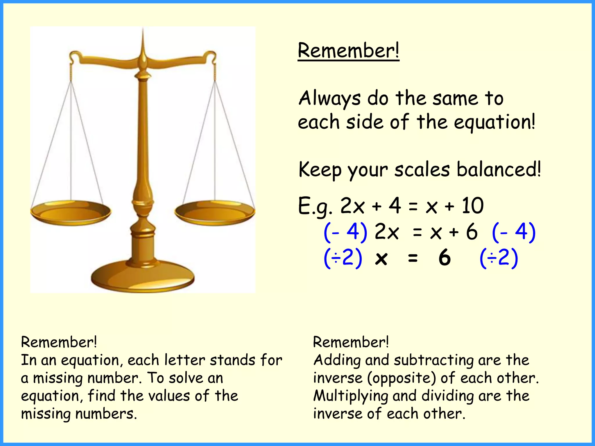Solving equations using the balancing method | PPT