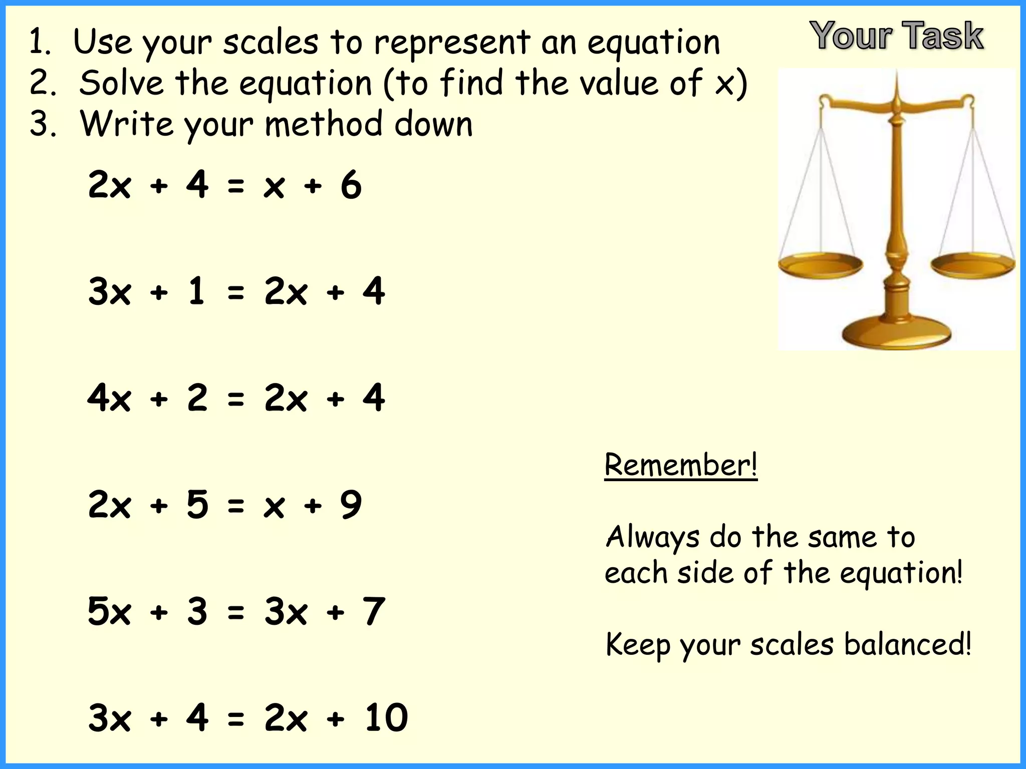 Solving equations using the balancing method | PPT