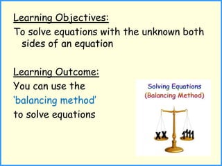 Solving equations using the balancing method | PPT