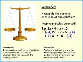 Solving equations using the balancing method | PPT