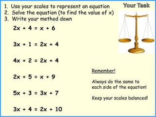 Solving equations using the balancing method | PPT