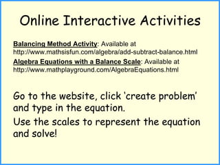 Solving equations using the balancing method | PPT