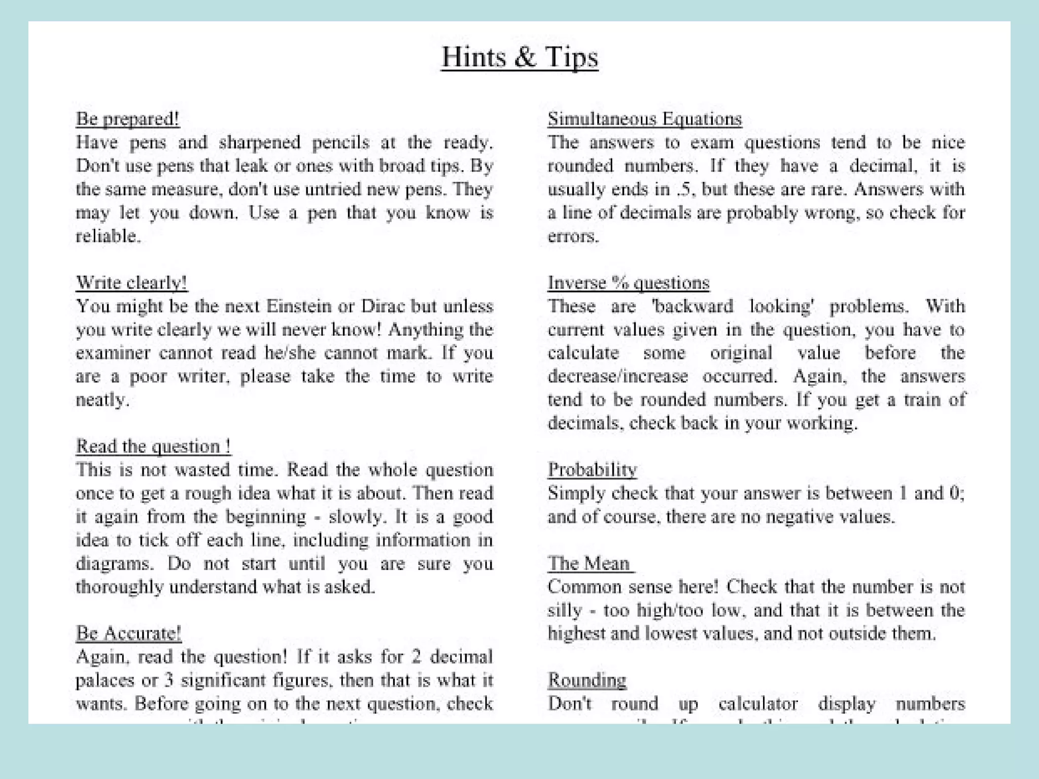 Exam Paper Revision Booklet 1a | PPT