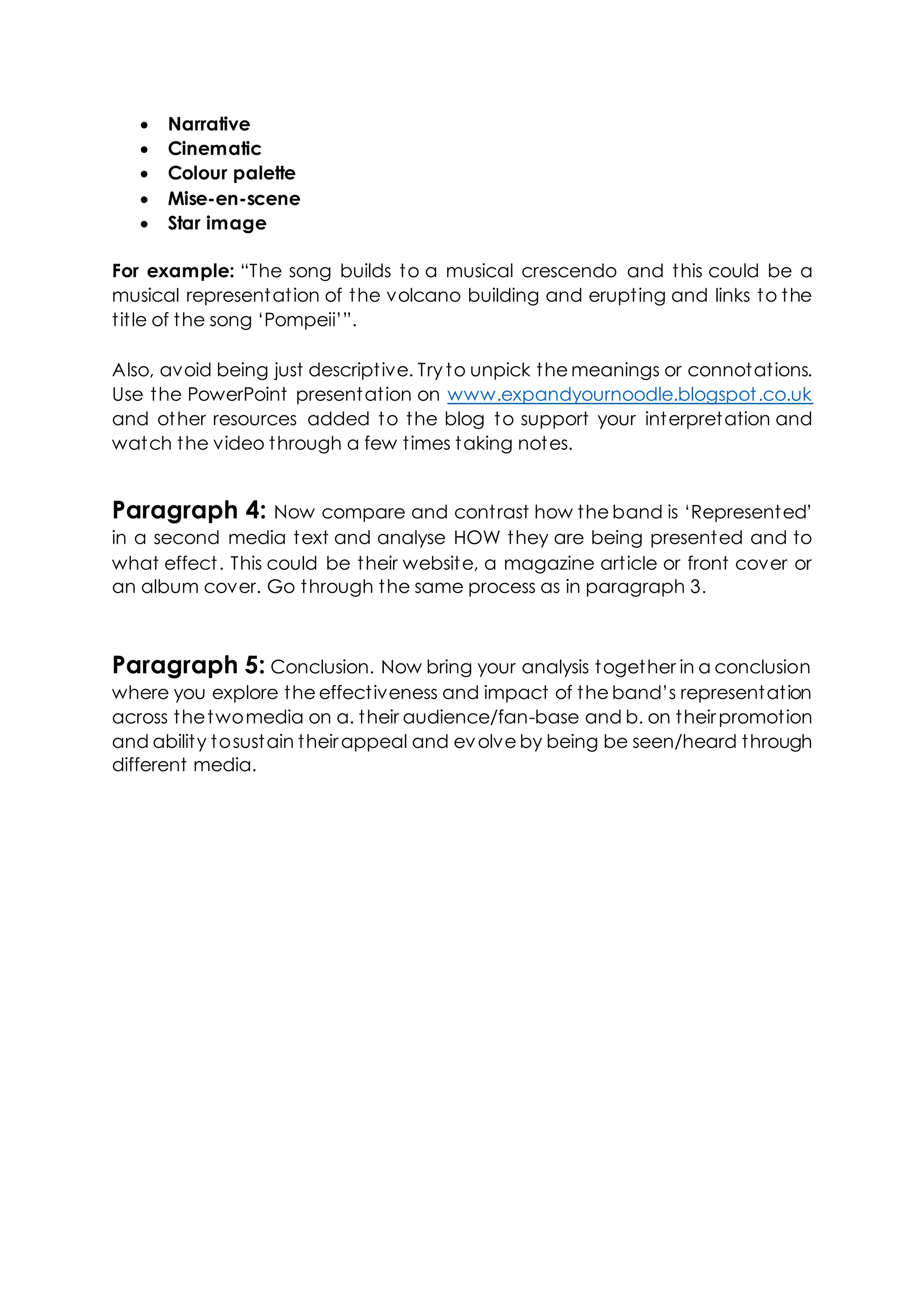 GCSE Media Studies Bastille essay writing frame | DOCX