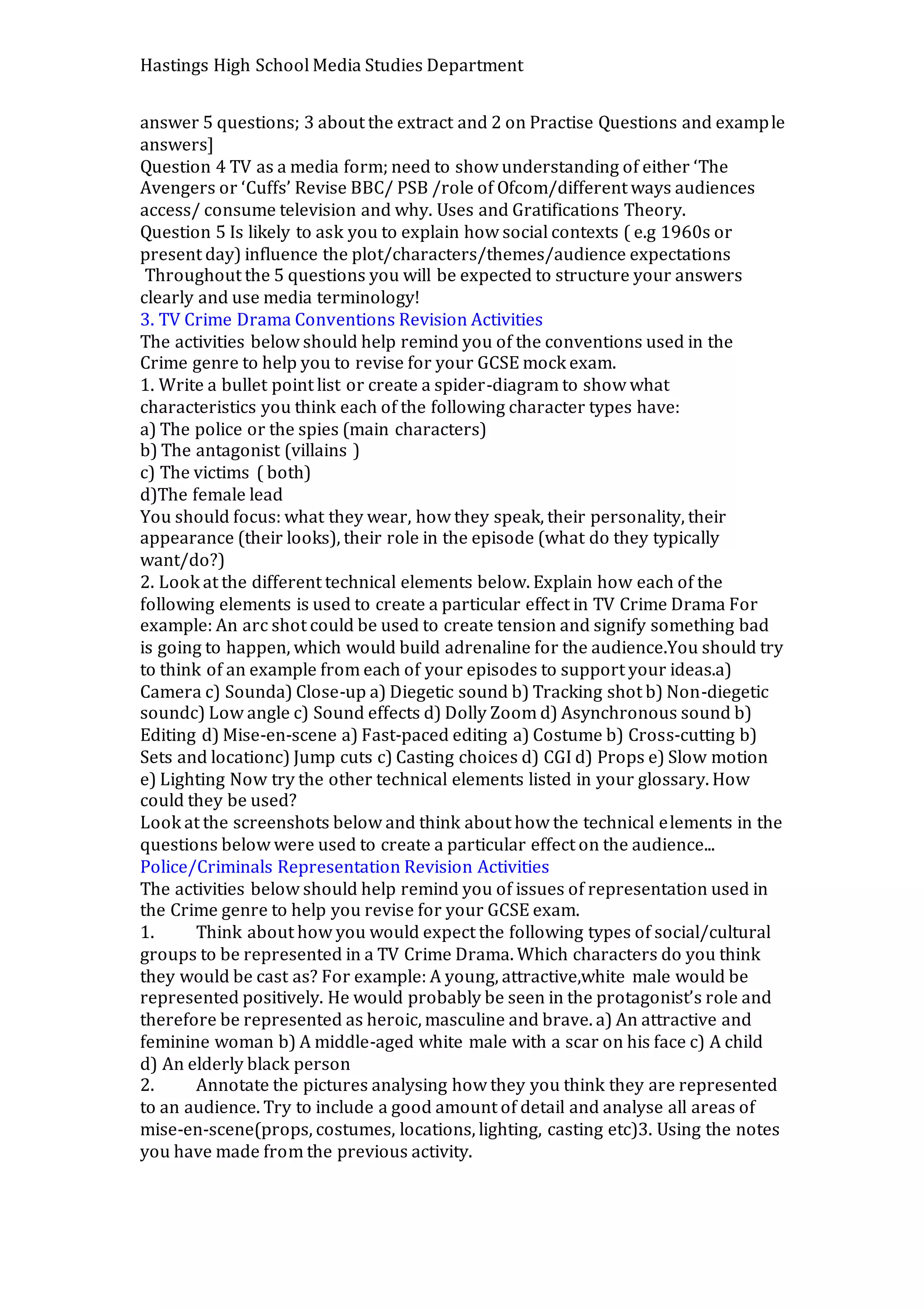 OCR GCSE media studies revision pack 1 | DOCX