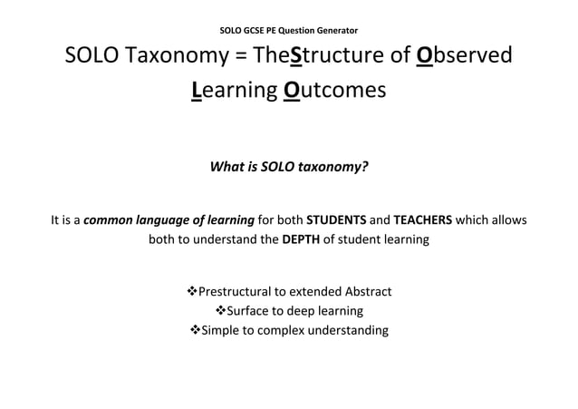 Gcse PE SOLO explanation | DOCX