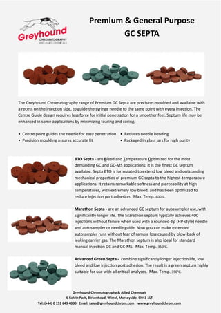 Greyhound Chromatography Gas Chromatography (GC) Septa 2020 | PDF