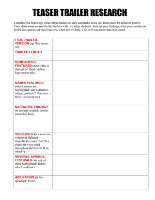 Gcse teaser conventions research template | PDF