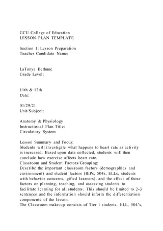Gcu college of education lesson plan template section 1 lesso | PDF