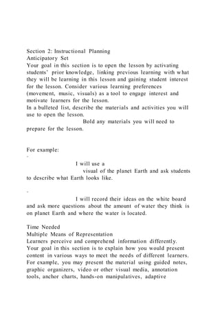 GCU College of EducationLESSON PLAN TEMPLATESection 1 Lesso | DOCX ...