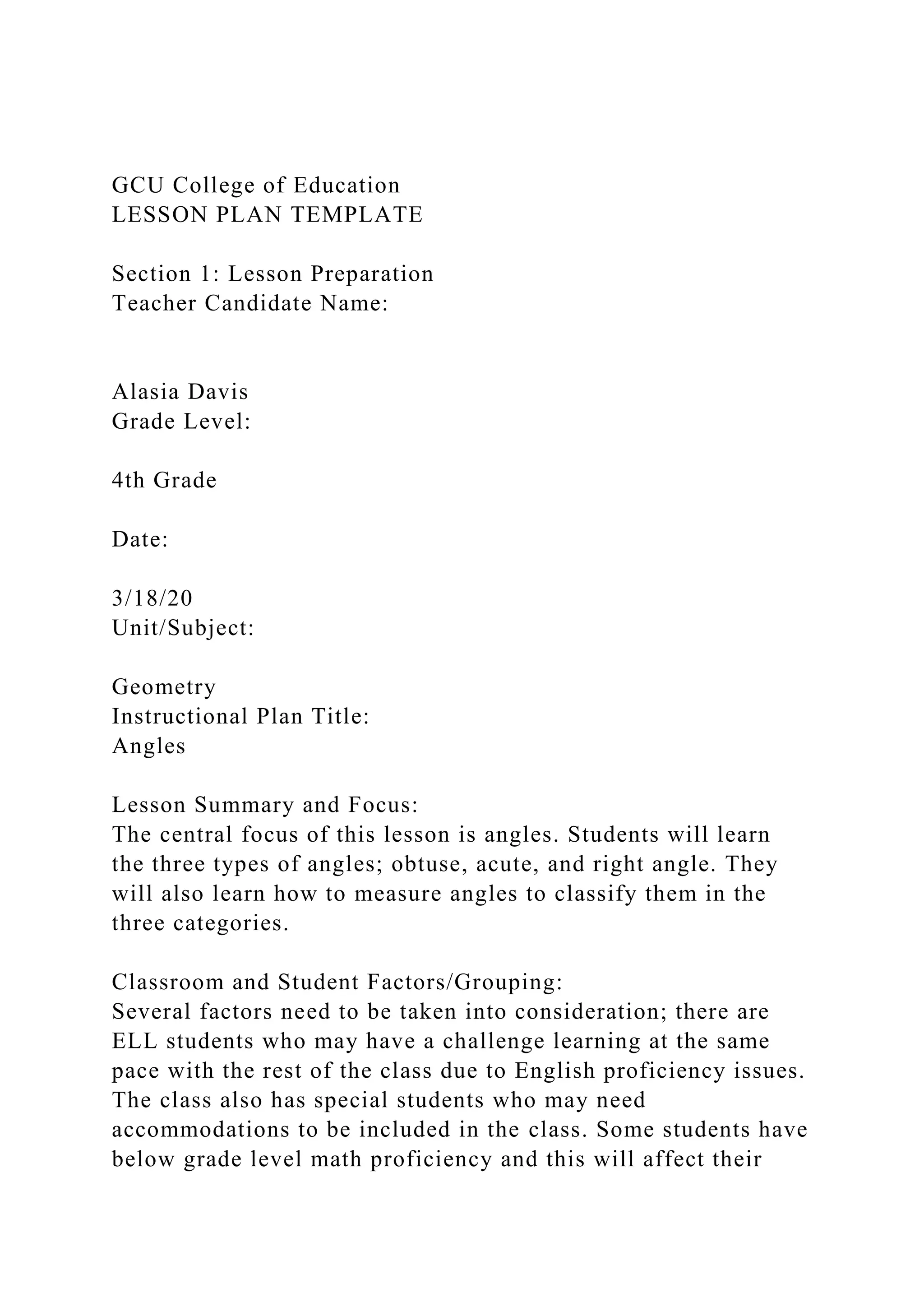 GCU College of EducationLESSON PLAN TEMPLATESection 1 Lesso.docx
