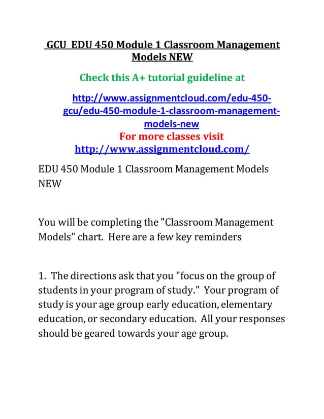 Gcu edu 450 module 1 classroom management models new | DOCX | Education