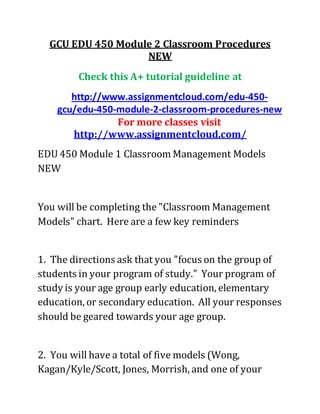 Gcu edu 450 module 2 classroom procedures ne1 | DOCX