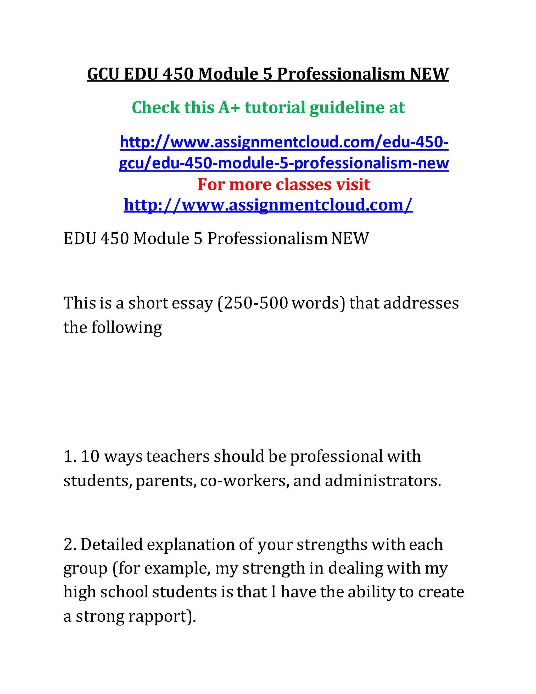 Gcu edu 450 module 5 professionalism new | DOCX
