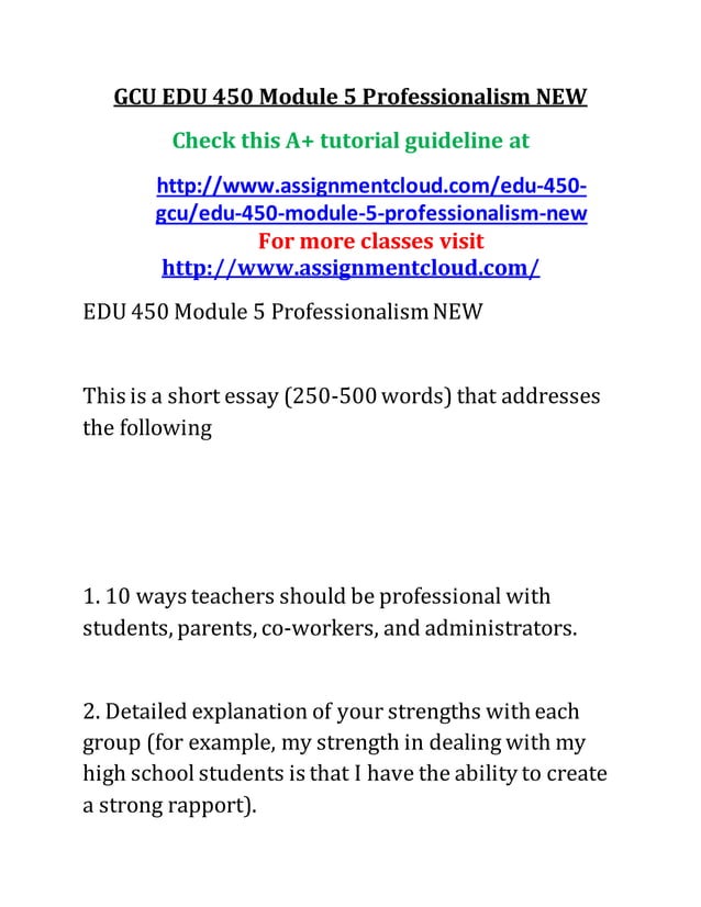 Gcu edu 450 module 5 professionalism new | DOCX